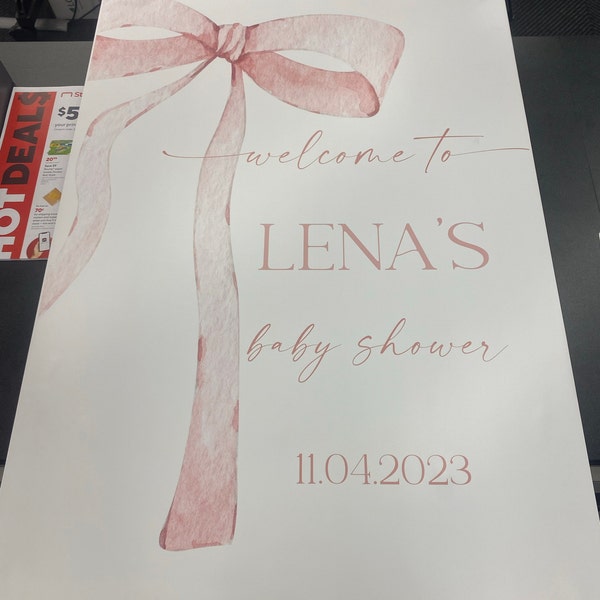 EDITABLE Pink Bow Welcome Sign for Baby Shower, Minimalist Baby Shower ...