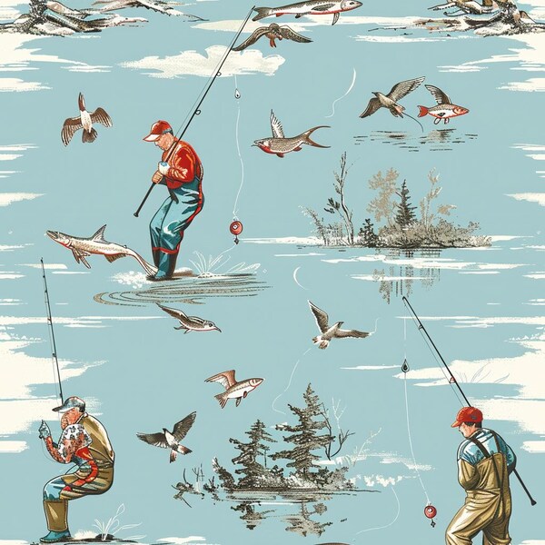 Fishing Seamless Digital Paper, Fishing Printable Scrapbook Paper ...