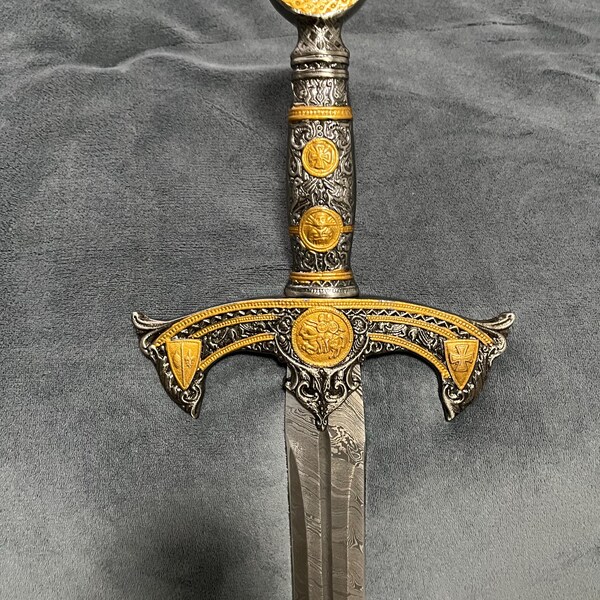 Handmade Forged Damascus Steel Short Sword With Leather Cover, Medieval ...