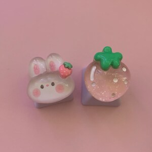ARTISAN Strawberry Bunny Keycap Pink Green Transparent Cute Kawaii ...