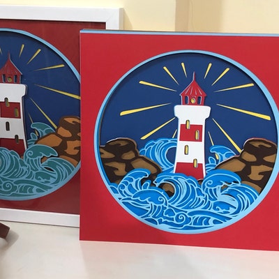 Lighthouse Shadowbox Ocean Decor Light House Wall Art Craft Waves ...