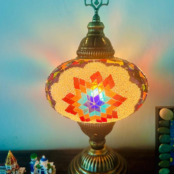 Customizable Turkish Mosaic Table Lamp – 35cm Handcrafted Moroccan Boho ...