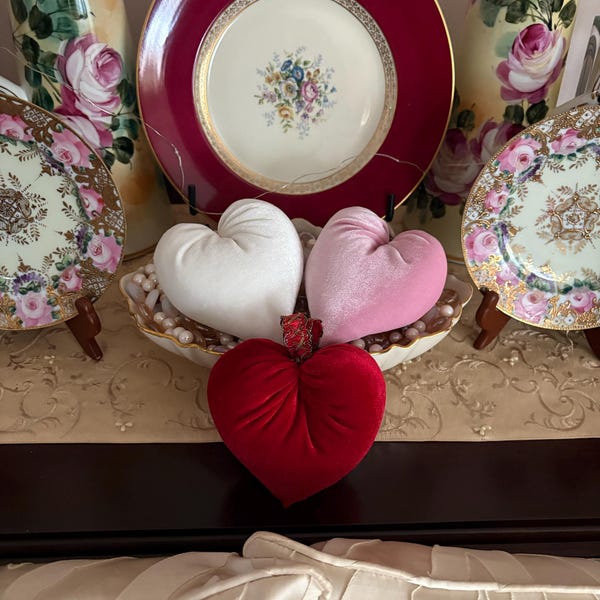 Velvet Hearts, Set of 3 Handmade Decor, Gift for Mom, Heart Ornaments ...