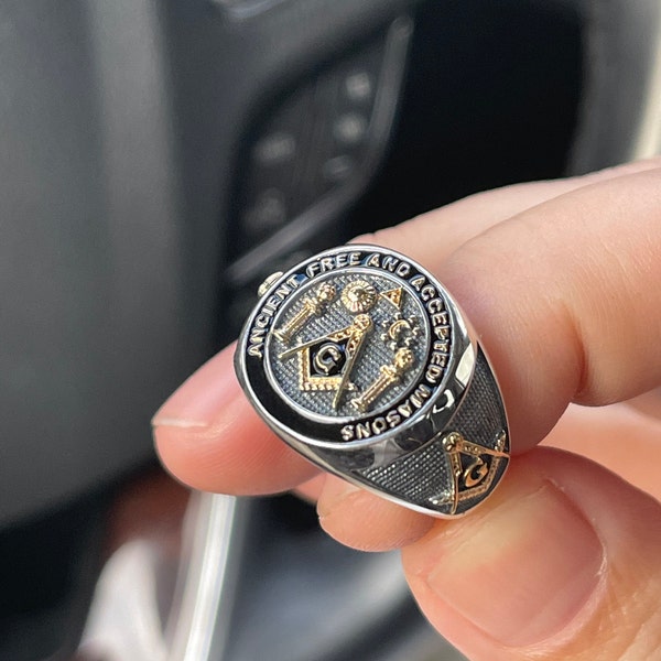 Masonic Ring AF AM Silver 925 Freemason Mason Masonry Jewelry Gift 18k ...