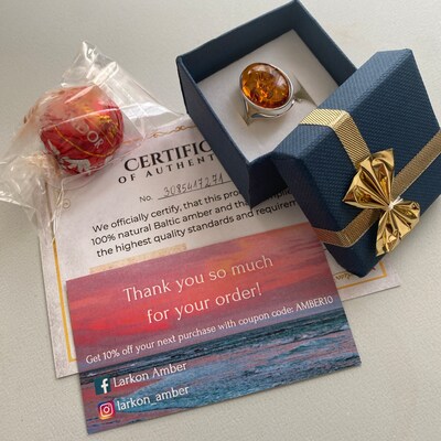 Square Yellow Amber Ring, Genuine Baltic Amber, Yellow Amber Ring ...