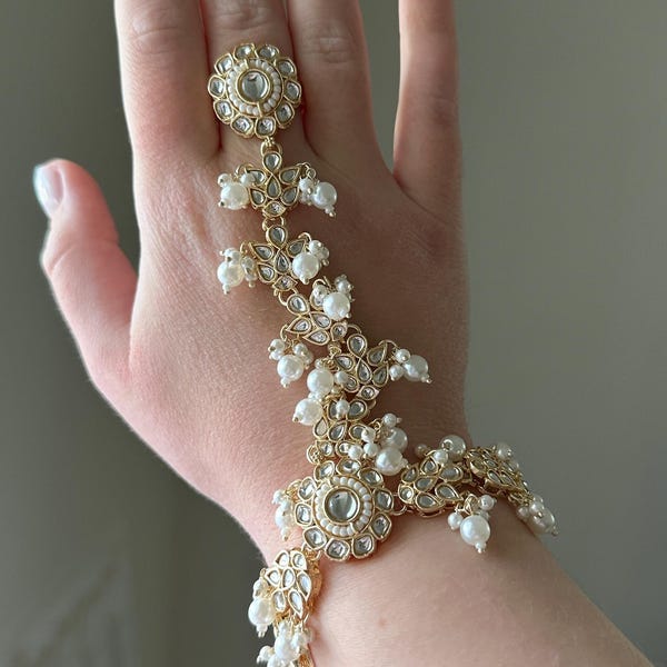 Kundan Single Hath Paan/bracelet/haath Phool/hathh Panja/finger Hand ...