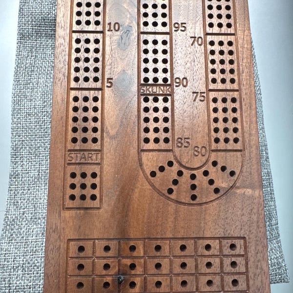 Large Hardwood Cribbage Board With Metal Pegs & Deck of Cards ...