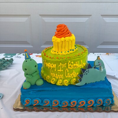 Fondant T-rex Dinosaur With Party Hat Cake Topper 1st Birthday Baby ...