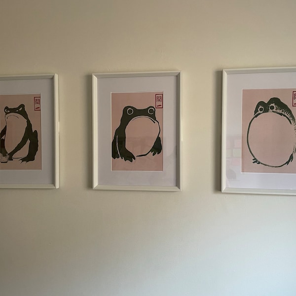 Japanese Matsumoto Hoji Frog Set of 3, Vintage Frog Woodblock Poster ...
