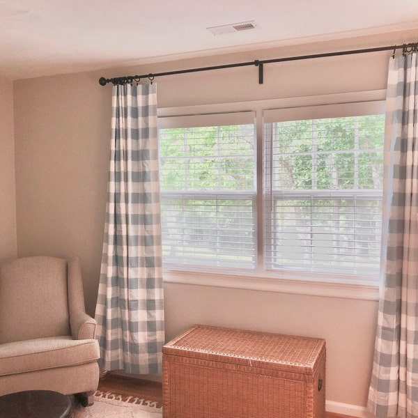 2 Panels- Cashmere Blue Buffalo Check Rod Pocket Curtains- Plaid- Blue ...