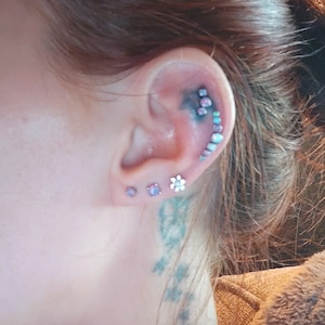 Blue Pink Fire Opal Flower Dermal Anchor Labret Top Conch - Etsy