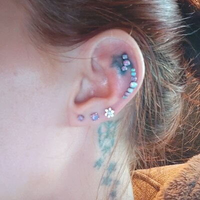 Blue Pink Fire Opal Flower Dermal Anchor Labret Top Conch - Etsy