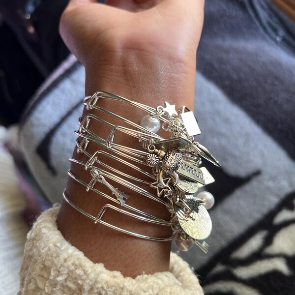 Silver Bangles With Charms, Silver Charms, Stackable Bangles,silver ...