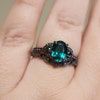 Vintage Oval Emerald Engagement Ring Set 18K Black Gold Vermeil and ...