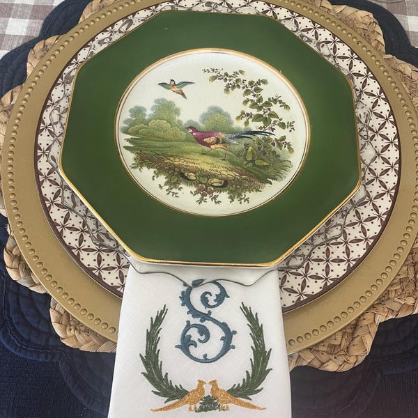 Embroidered Royal Dot Monogrammed Linen Dinner Napkins Set of Four - Etsy
