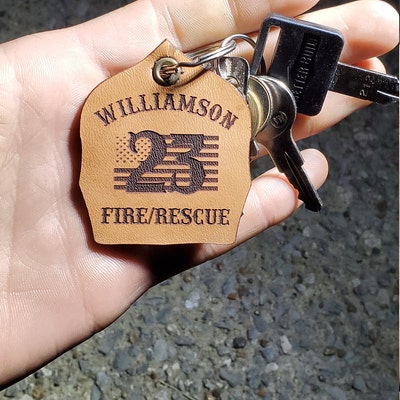 Personalized Firefighter Gift, Genuine Leather, Firefighter Keychain ...
