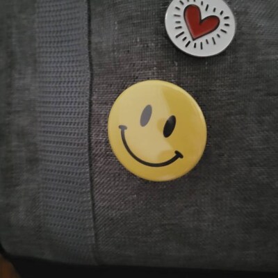 Yellow Happy Face Smiley Face Pin Badge Pinback Button 1 Pin 1.5 Pin 2. ...