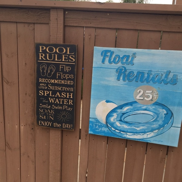 Custom Carved Wooden Sign - "pool Rules, Flip Flops, Sunscreen, Splash ...