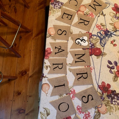 MR and MRS WEDDING Burlap Banner, Rustic Style Banner, Personalized ...