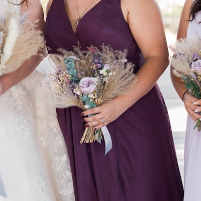 Bridal Bouquet / White Roses / Boho Pampas Grass Bouquet for Wedding ...