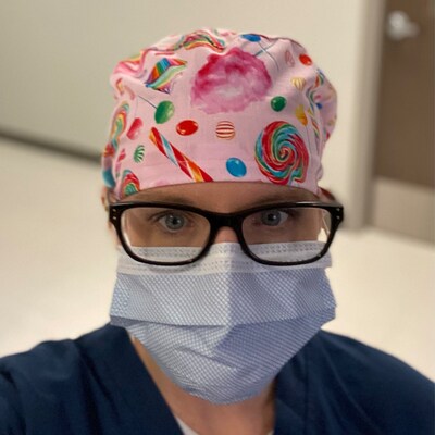 Skeleton Skull Modern Surgical Scrub Cap With Buttons, Nurse Cap ...