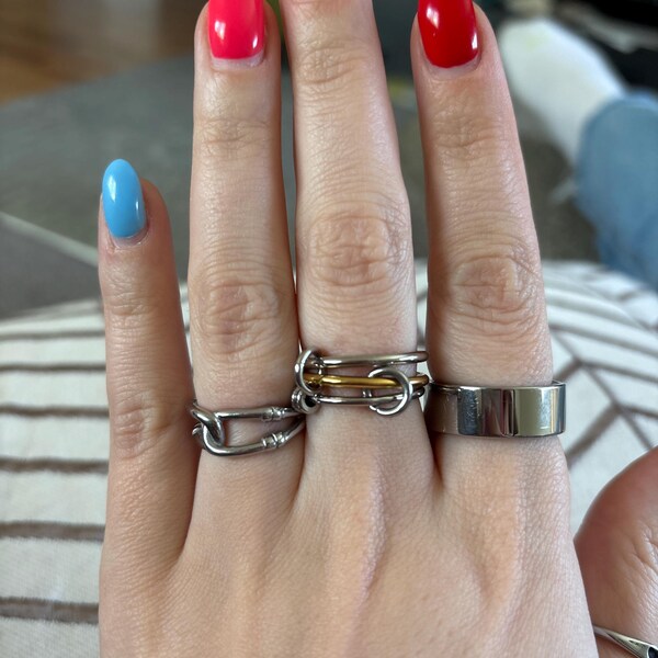 White Enamel and Gold Plated Resizable Ring Liquid Design White Rings ...