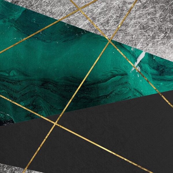 Modern Abstract Geometry Emerald Gold Line Wall Art Printable, Original ...