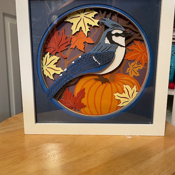 3d Fall Blue Jay Shadow Box Svg, 3d Fall Svg, Fall Leaves Svg, 3d ...