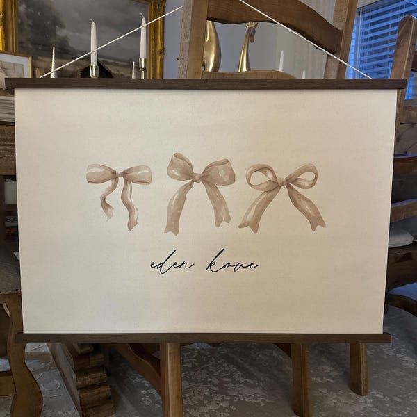 Personalized Nursery Canvas Sign With Pink Bows | Custom Name Baby Girl ...