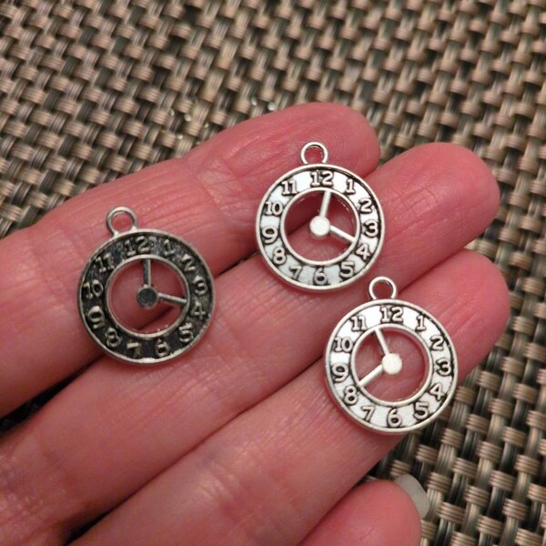 20 Clock Charms ,antique Silver Tone,double Sided-rs302 - Etsy