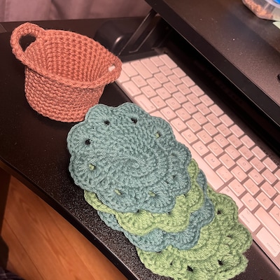 CROCHET PATTERN Succulent Plant Pot Coaster Crochet Pattern Flower Leaf ...