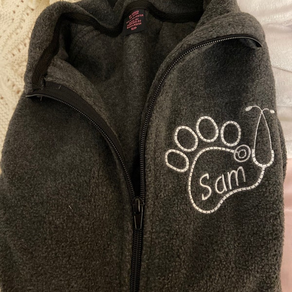 Personalized Name Vet Fleece Jacket With Paw, Monogram Veterinarian ...