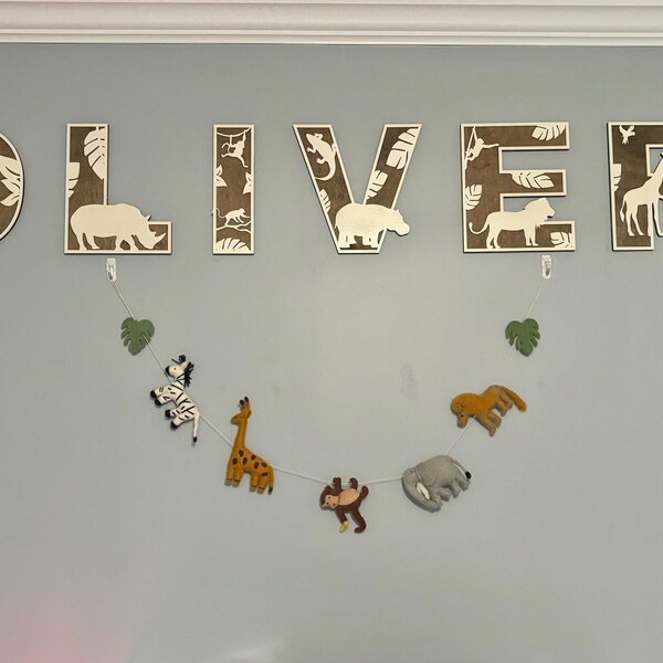 Safari Themed Kids Name Sign, Jungle Animals Nursery Room Sign ...