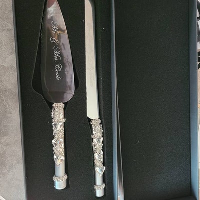 Personalized Wedding Cake Cutting Set in GIFT BOX Silver Wedding Cake ...