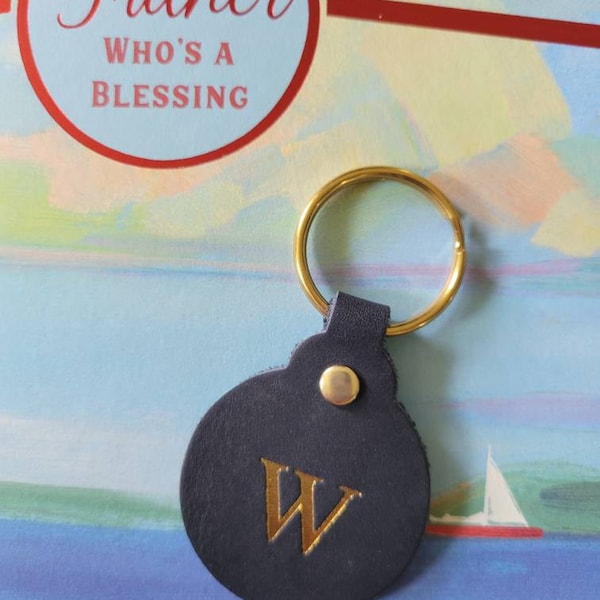 Custom Leather Circle Keychain. Monogrammed Personalized Full Grain ...