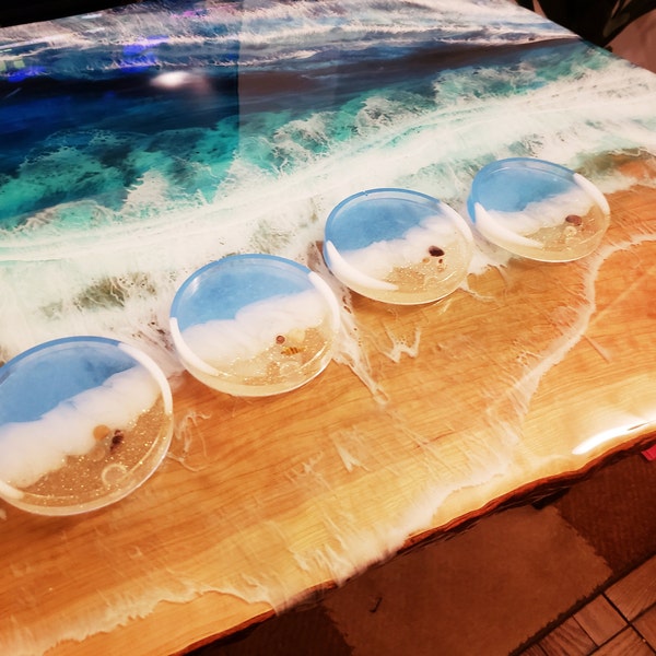 Beach Coaster, Beach Home Décor, Epoxy Resin Art, Ocean Wave Coaster ...