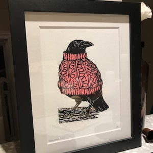 Magpie in Fez Handmade Linocut Bird Art Print | Etsy