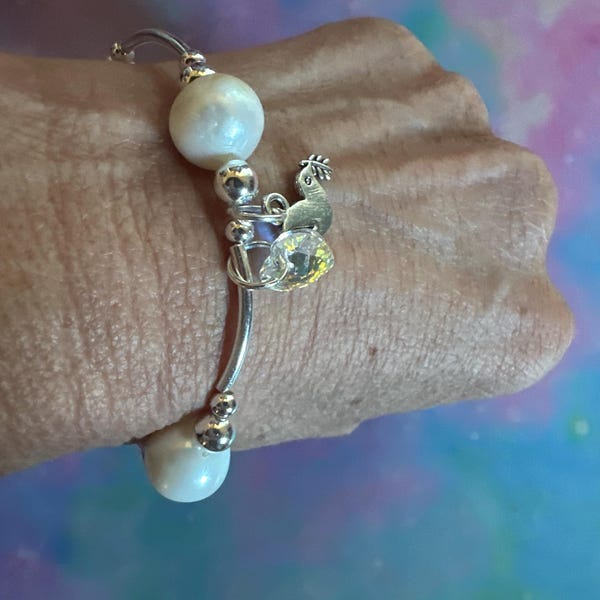 Minimalist 925 Sterling Silver Blessing Pearls Bracelet, White Crystal ...