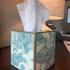 Aqua French Toile Tissue Box Cover - Etsy