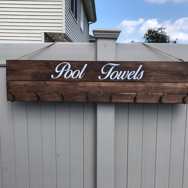 12” X 48” Pool Towels Sign Water Beach Outdoor Summer Swimsuits Wood ...