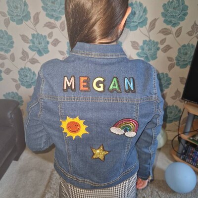 Personalised Custom Denim Jacket Kids Unisex Patch Multicoloured Name ...