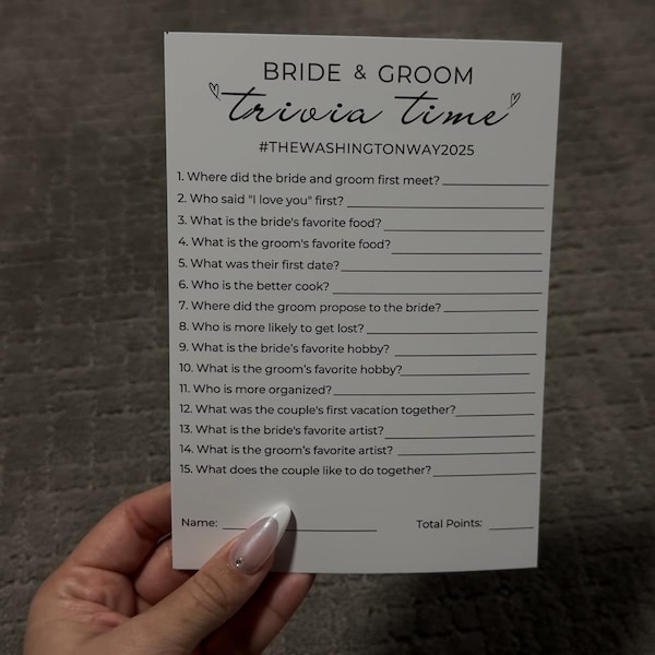 Trivia Game for Bride and Groom- Editable Bridal Shower Question Game ...