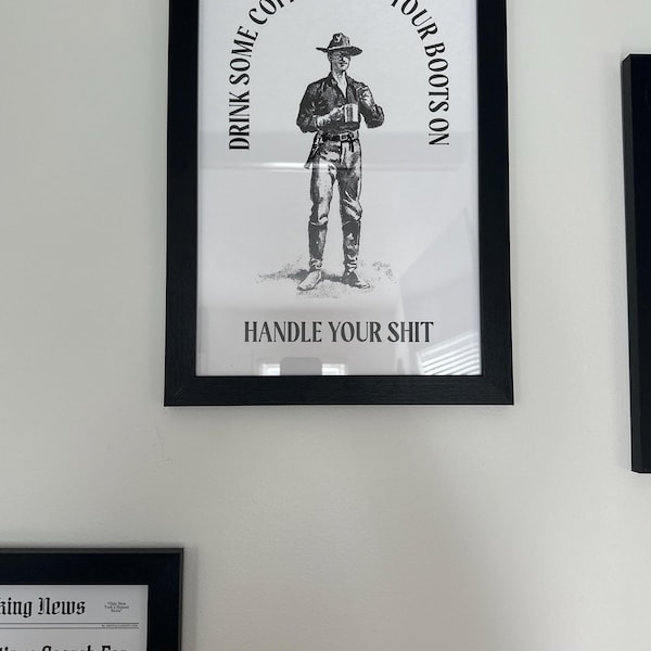 Coffee Cowboy Wall Art Coffee Bar Decor Western Coffee Print Bar Cart ...