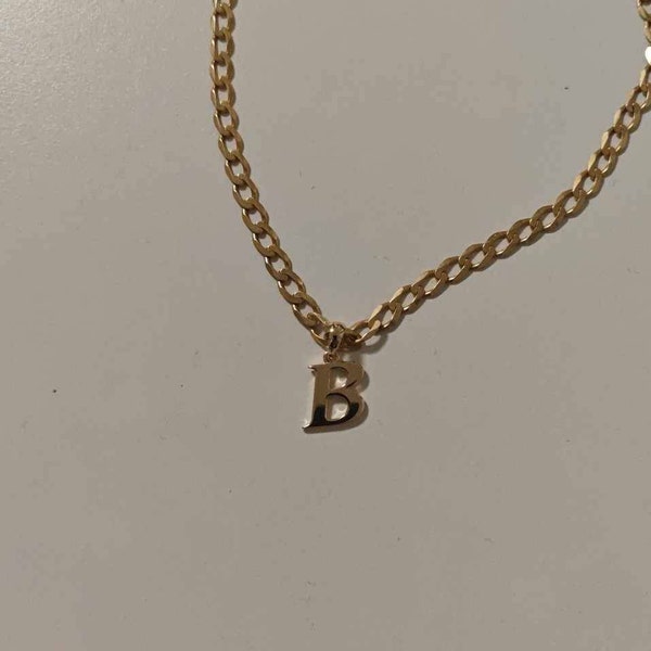 14K Gold Initial B Pendant, Solid Yellow Gold Initial B Charm Pendant ...