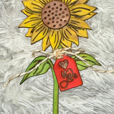 Flower Sunflower Stick With Tag for Laser Cutting in SVG and PDF ...