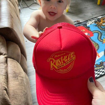 RUSTEZE Custom Trucker Adjustable Cap Disney Cars Hat Red Hat Lightning ...