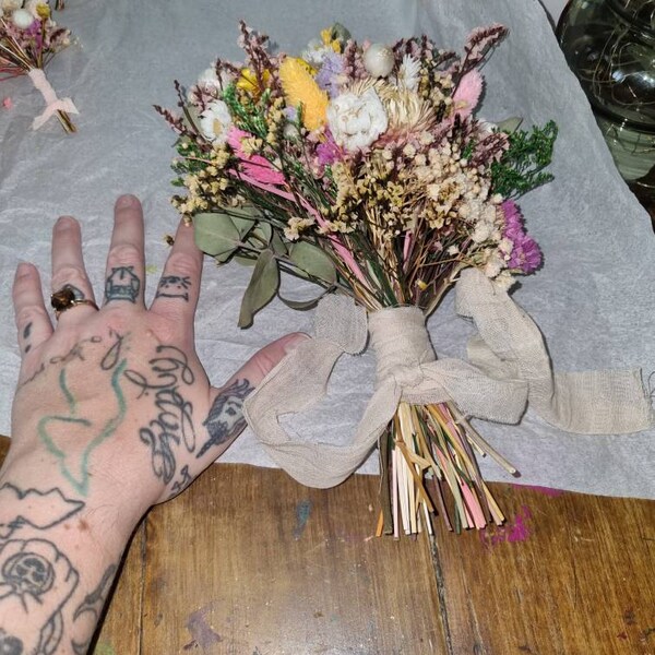 Rustic Dusty Blue Dried Flower Bouquet, Dried Flower Posy, Wedding ...