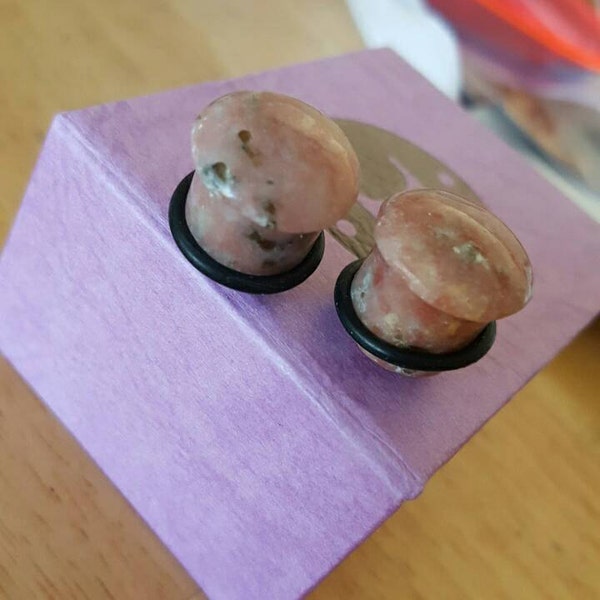 Single Flared Pink Chinese Jasper Stone Plugs - 8g, 6g, 4g, 2g, 0g, 00g ...