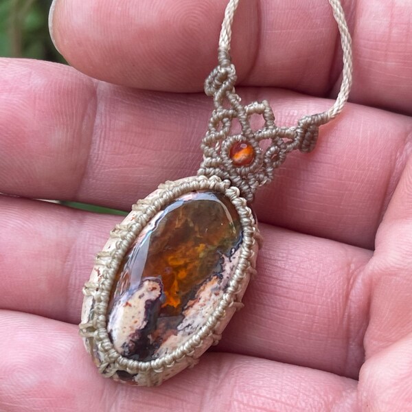 Rhodochrosite Pendant With Sunstone Beads, Aesthetic Jewelry, Intricate ...