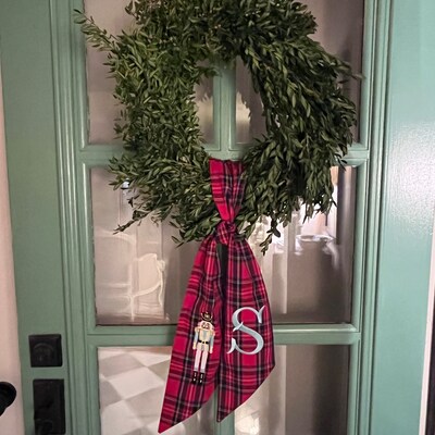 Nutcracker Wreath Sash, Red Tartan Embroidered Sash, Monogrammed ...